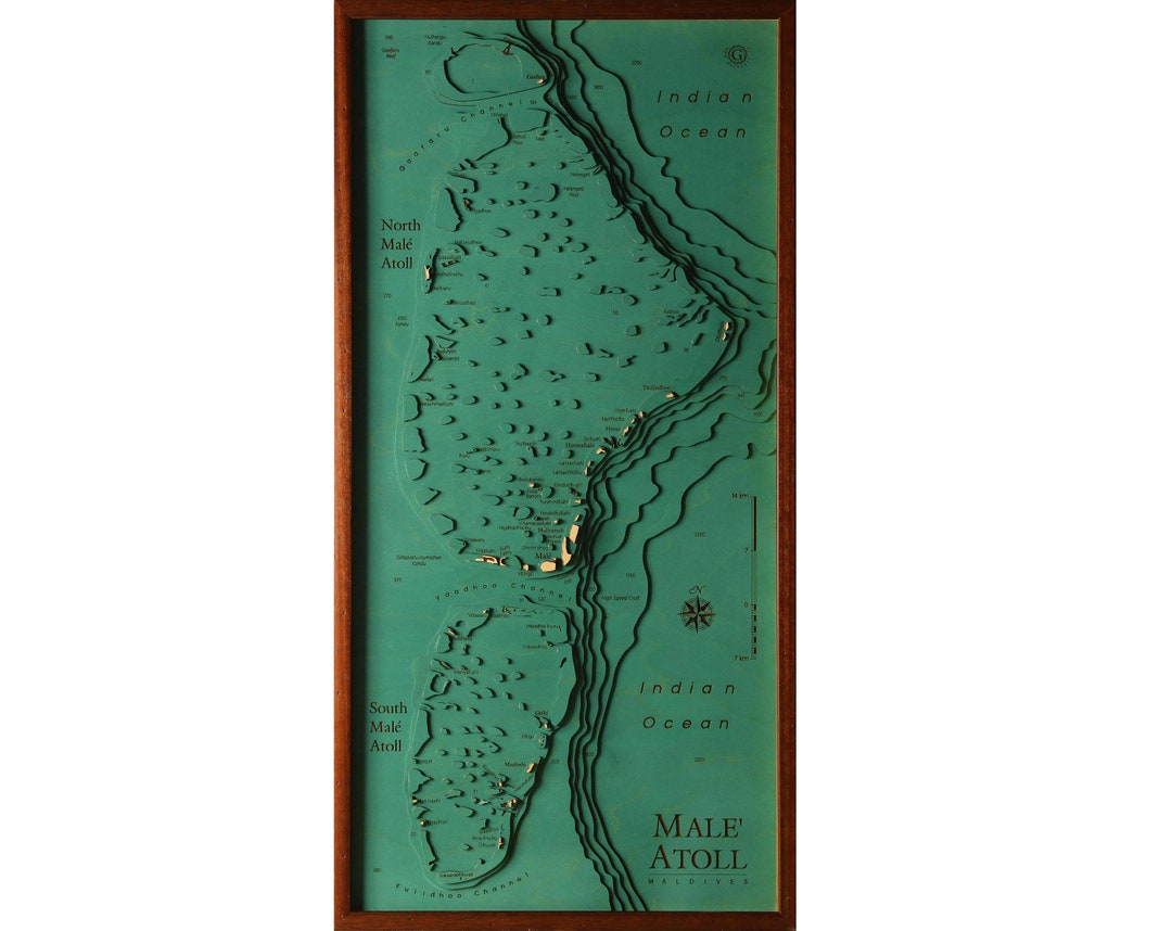 Male Atoll Maldives Male Atoll Map 3D 45 X 91 Cm 18 X 36 Inch Wooden ...