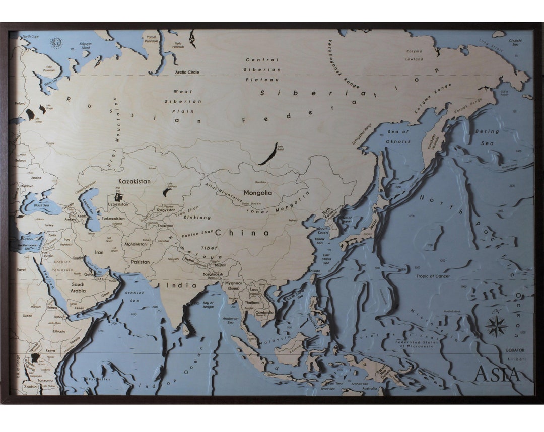 Asia Map 3D 65 X 91 Cm 26 X 36 Inch Picture Map Wooden - Etsy