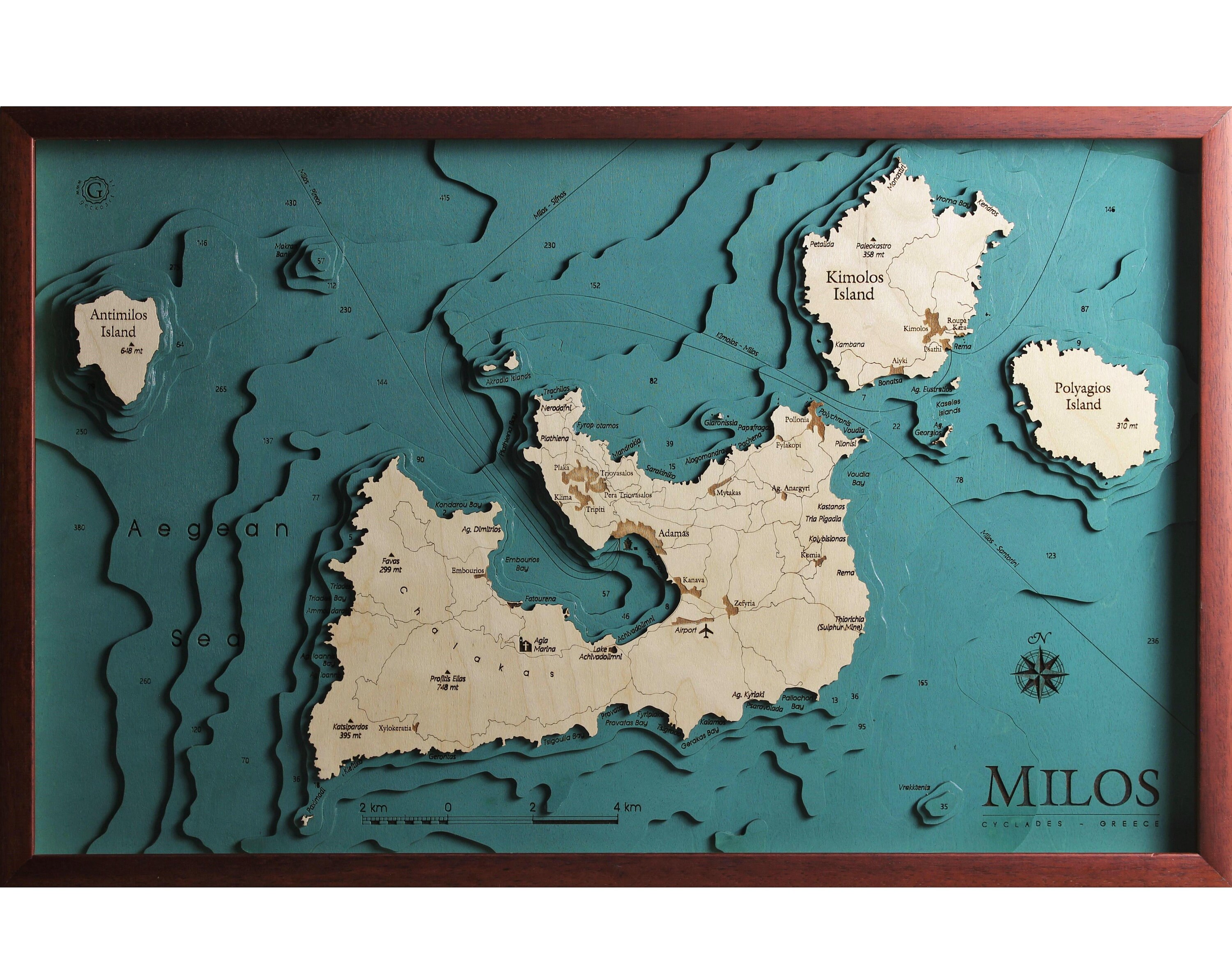 Milos Greece Map 3D 46 X 71 Cm 18 X 28 Inch Picture Map - Etsy UK