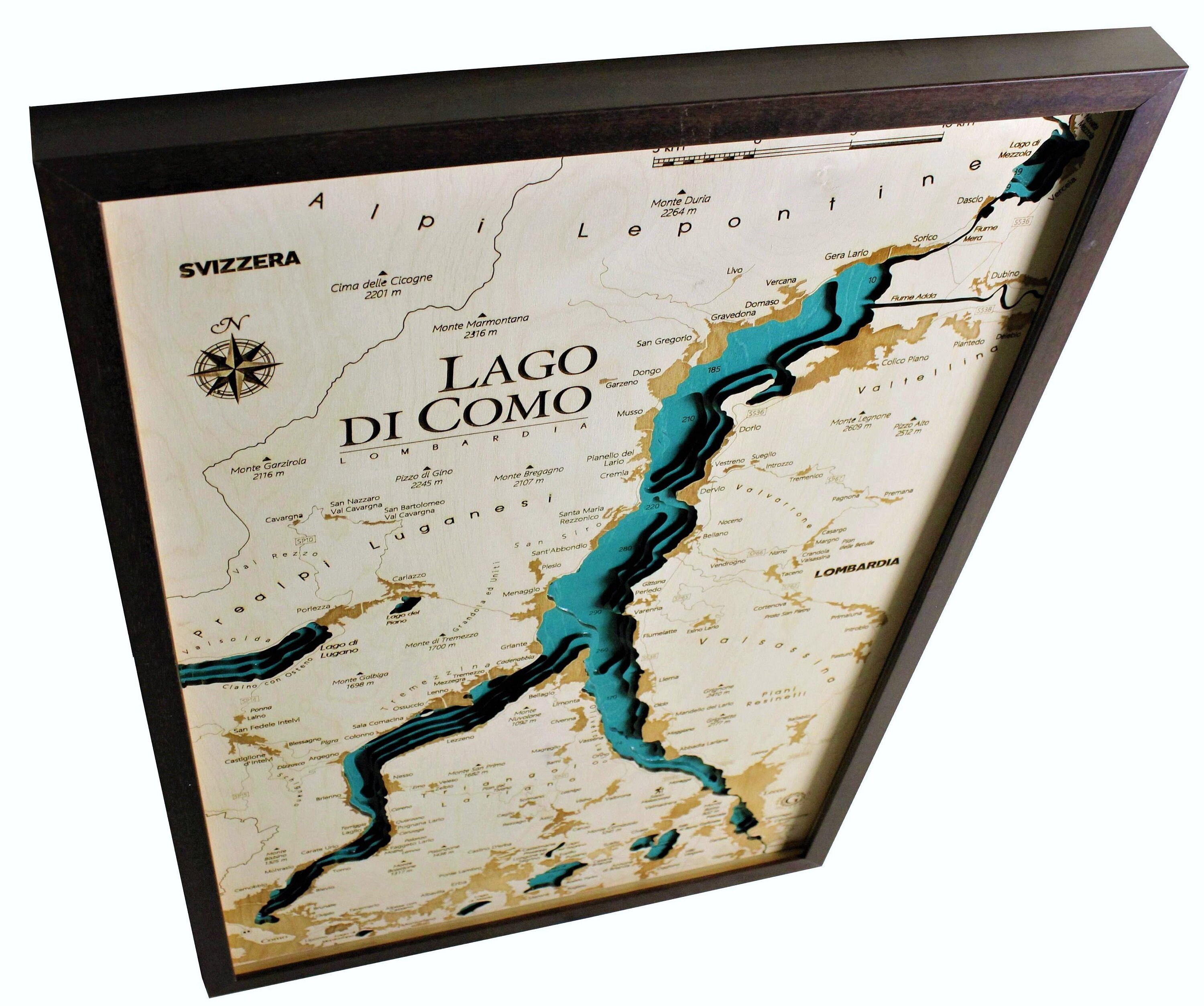 Lake Como Lake Map 3D 46 X 68 Cm 18 X 27 Inch Wooden Map Chart Laser ...
