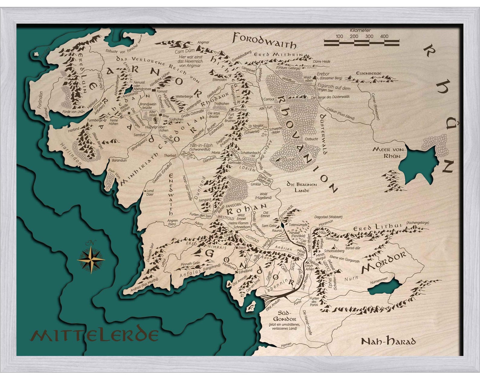Mittelerde Karte (Der Herr der Ringe) Carte graphique en bois 3D ...