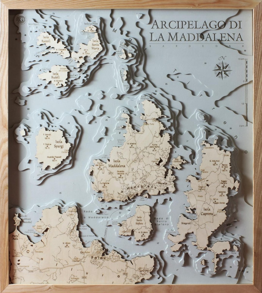 Archipelago of La Maddalena Map 3D 58 X 65 Cm 23 X 26 Inch Wooden Map ...