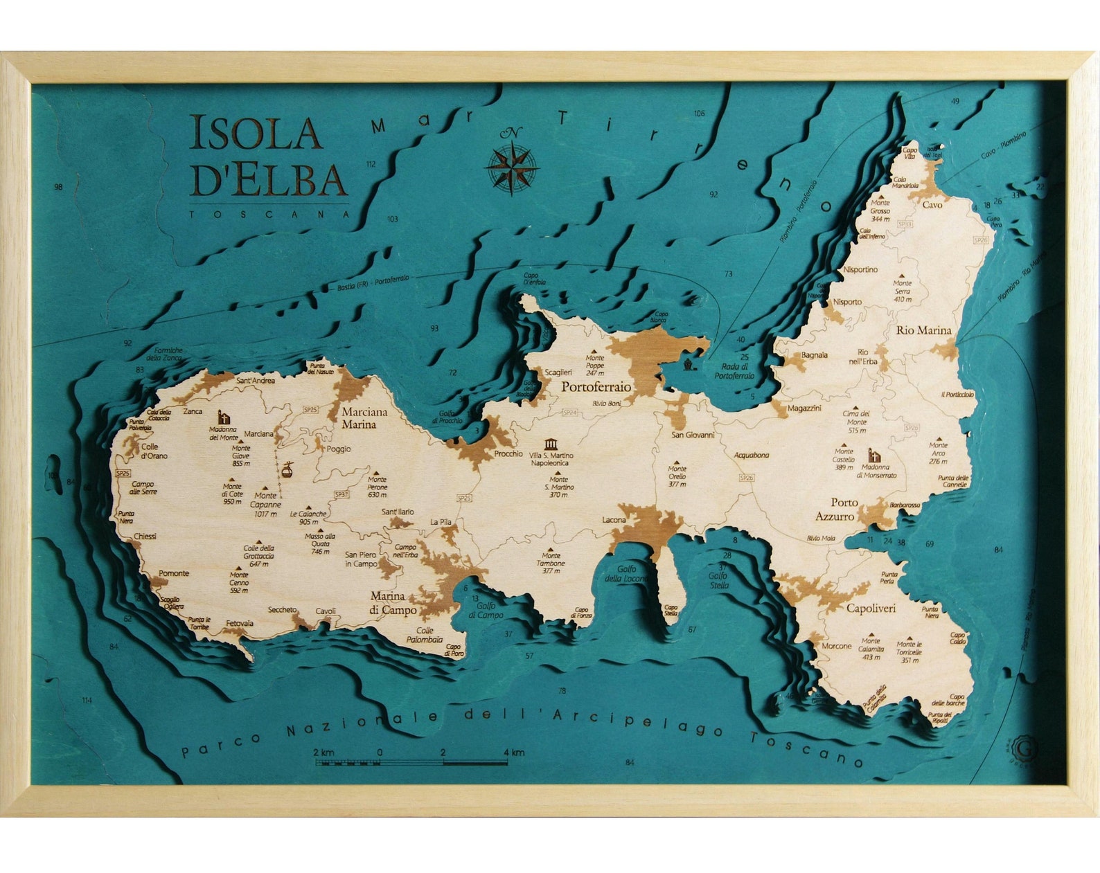 Isola d'Elba Island Map 3D 46x65 cm 18x26 inch - Etsy