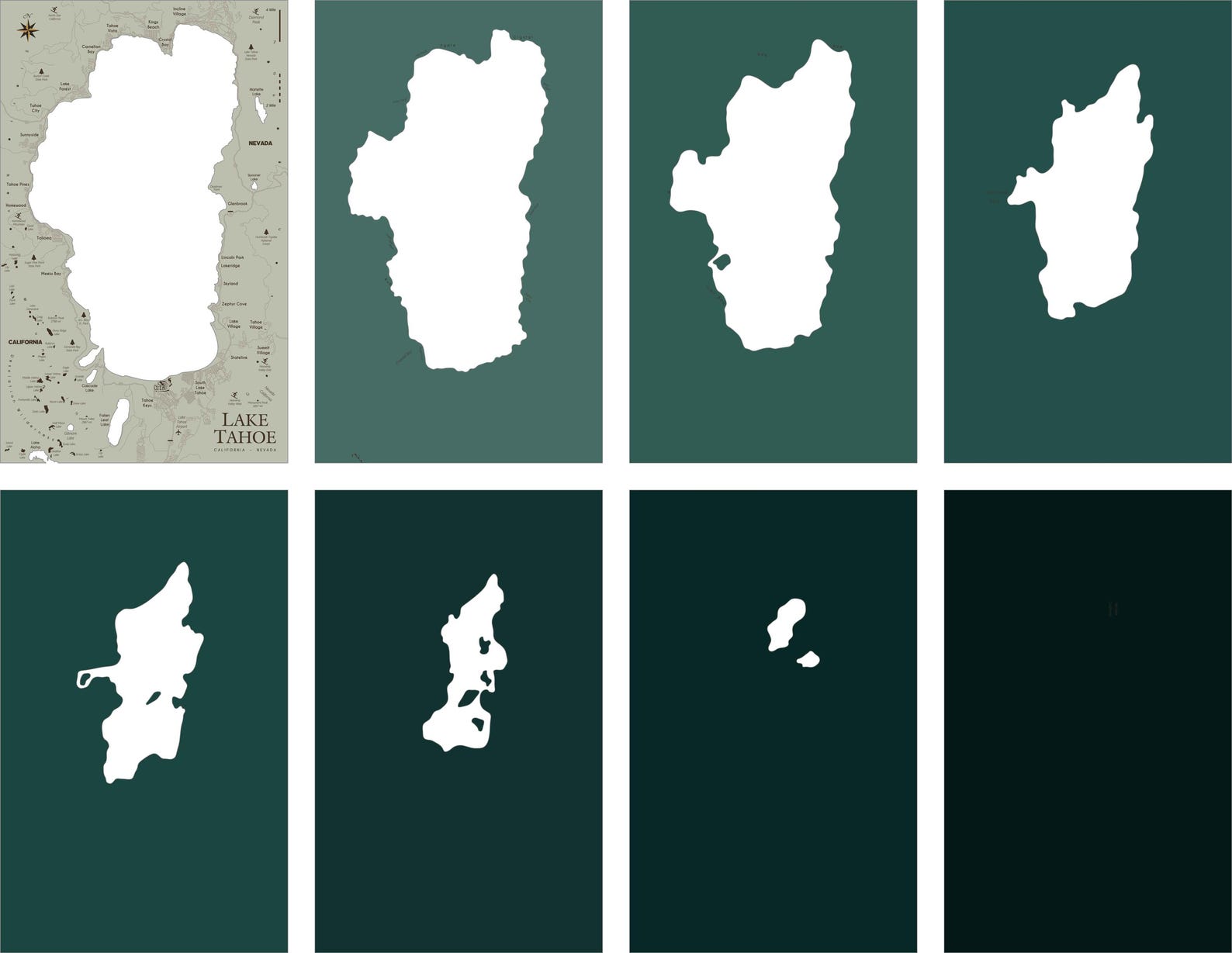 Lake Tahoe Map SVG Chart Topographic Art Decor Design File Glowforge ...