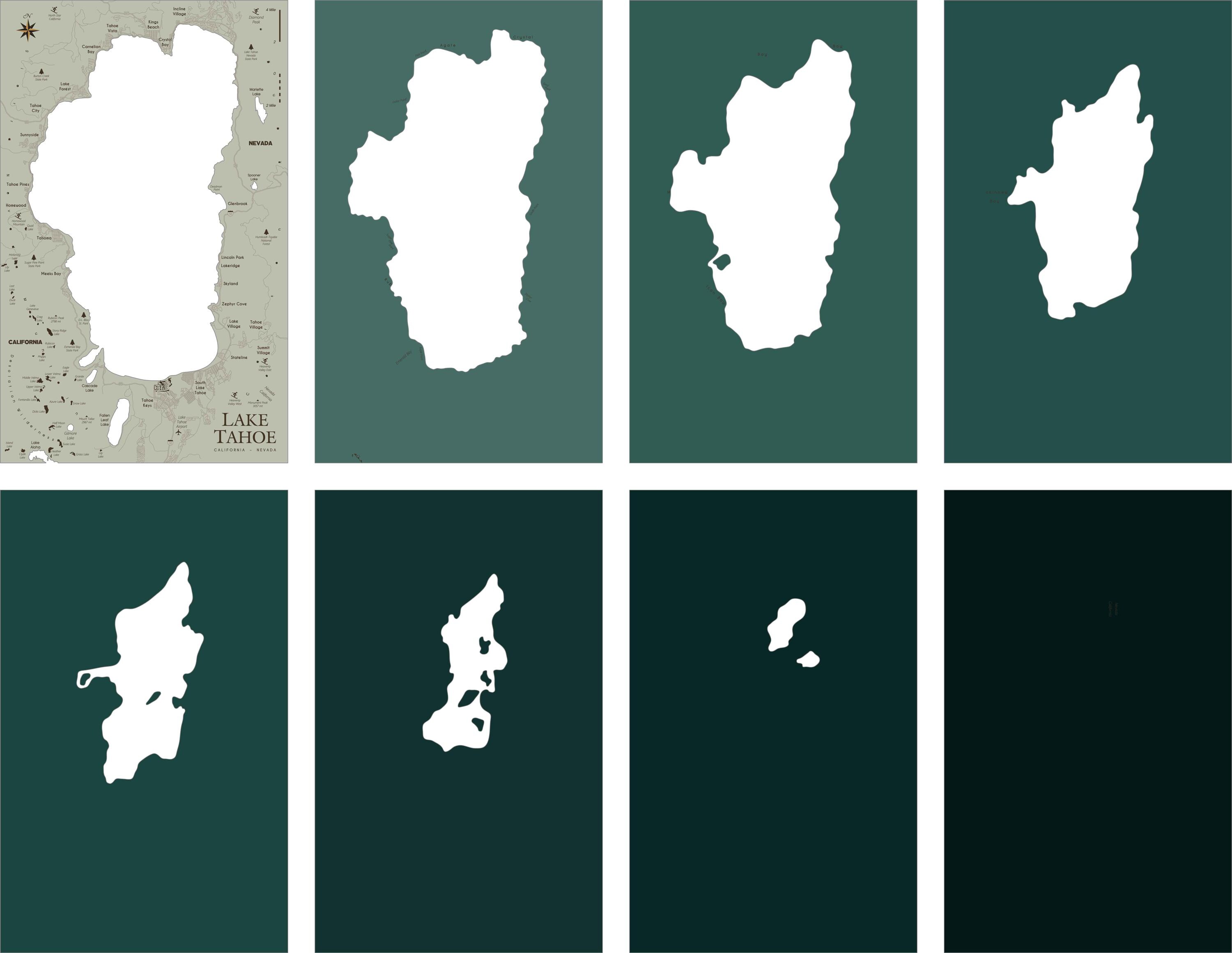 Lake Tahoe Map SVG Chart Topographic Art Decor Design File Glowforge ...