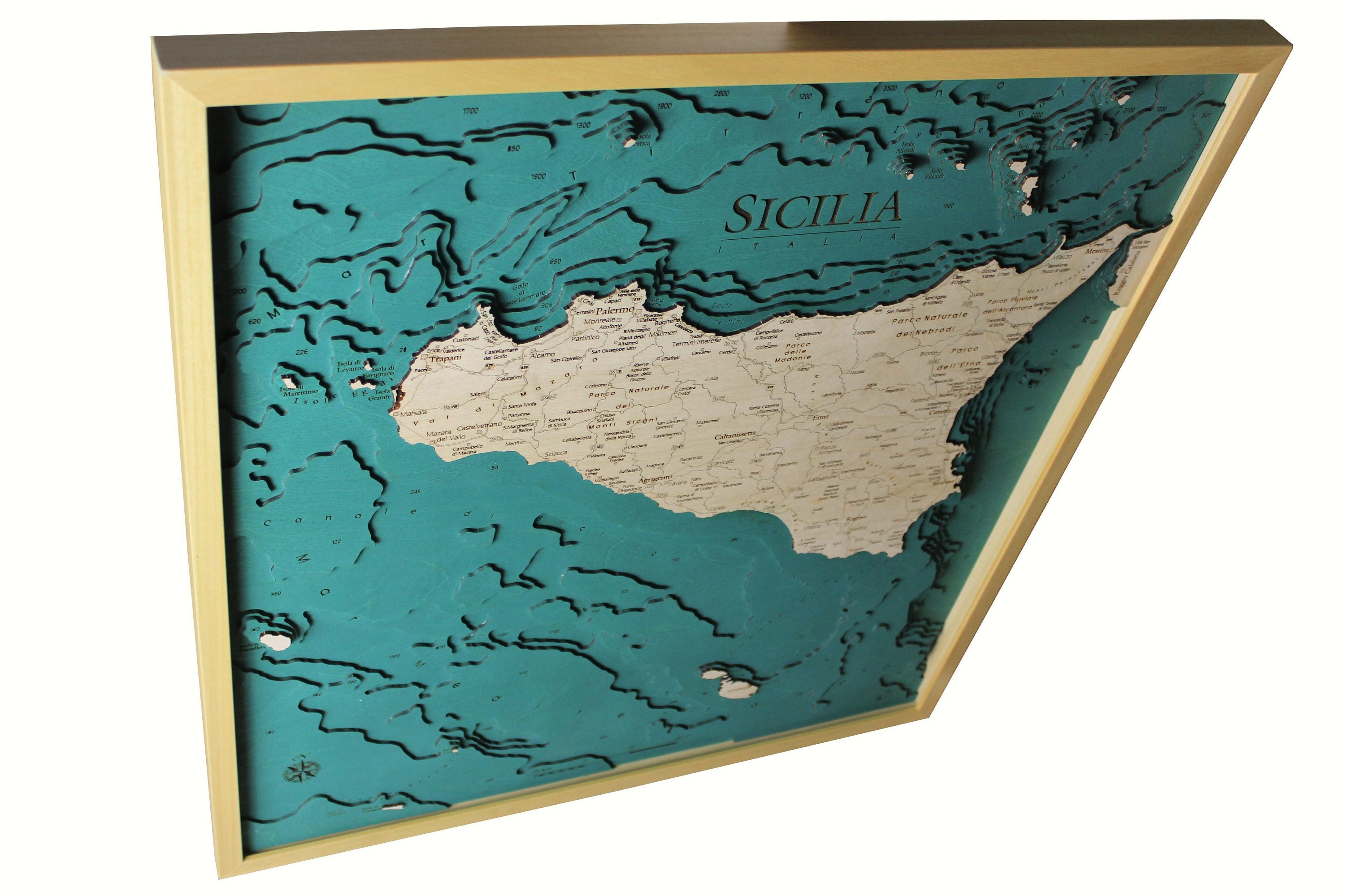Sicily Complete Italy Sicily Map 3D 67 X 73 Cm 26 X 29 Inches Wooden ...