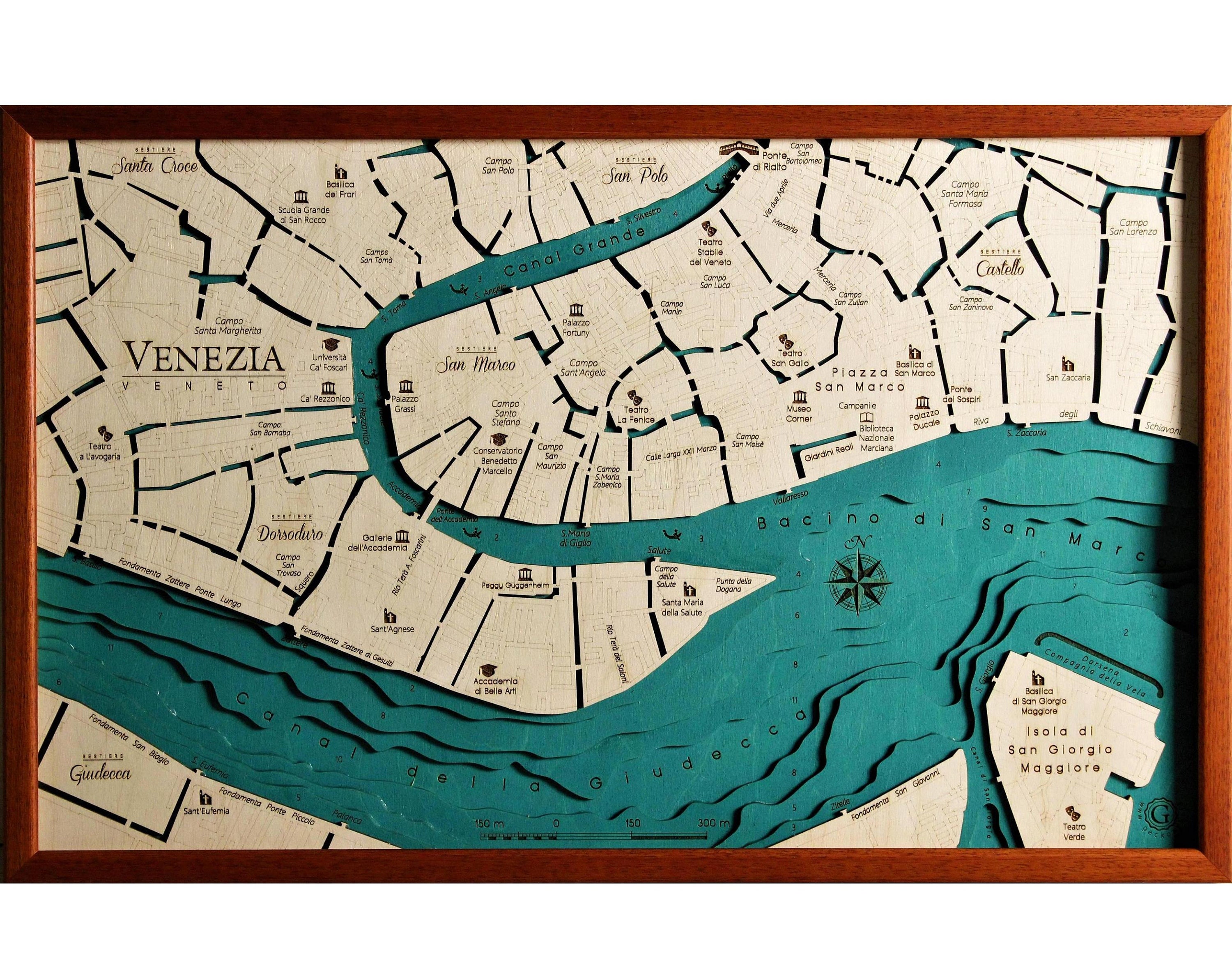 Venice Old Town Map Venice 3D 46 X 71 Cm 18 X 28 Inch Wooden Map Chart ...