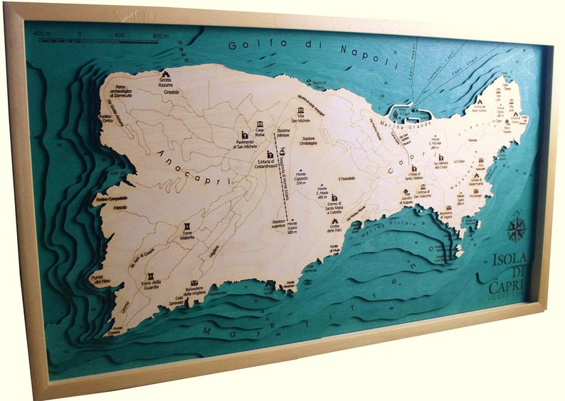 Isla de Capri Mapa de la isla de Capri 3D 46x81cm 18 x 32 pulgadas ...