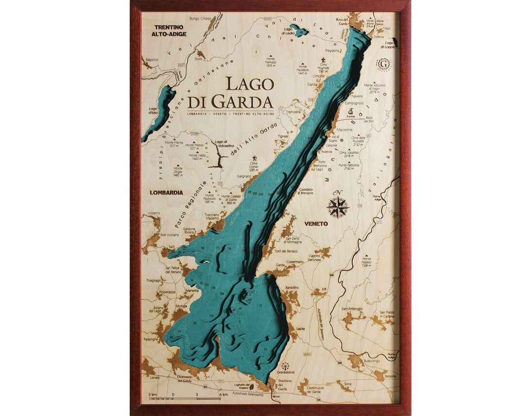 Lake Garda Lake Map 3D | 46 X 67 Cm | 18 X 26 Inch | Wooden Map Chart ...