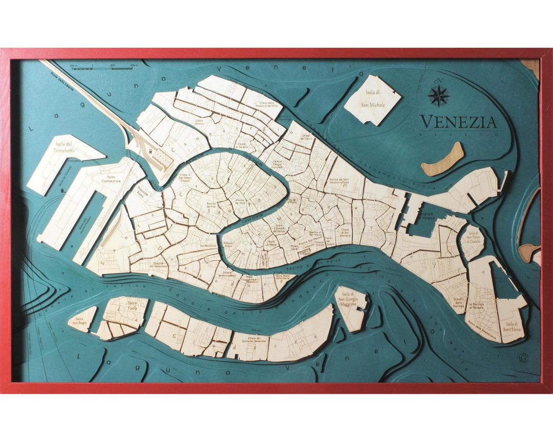 Venice Map 3D | 58 X 91 Cm | 23 X 36 Inches | Wooden Map Chart Laser ...
