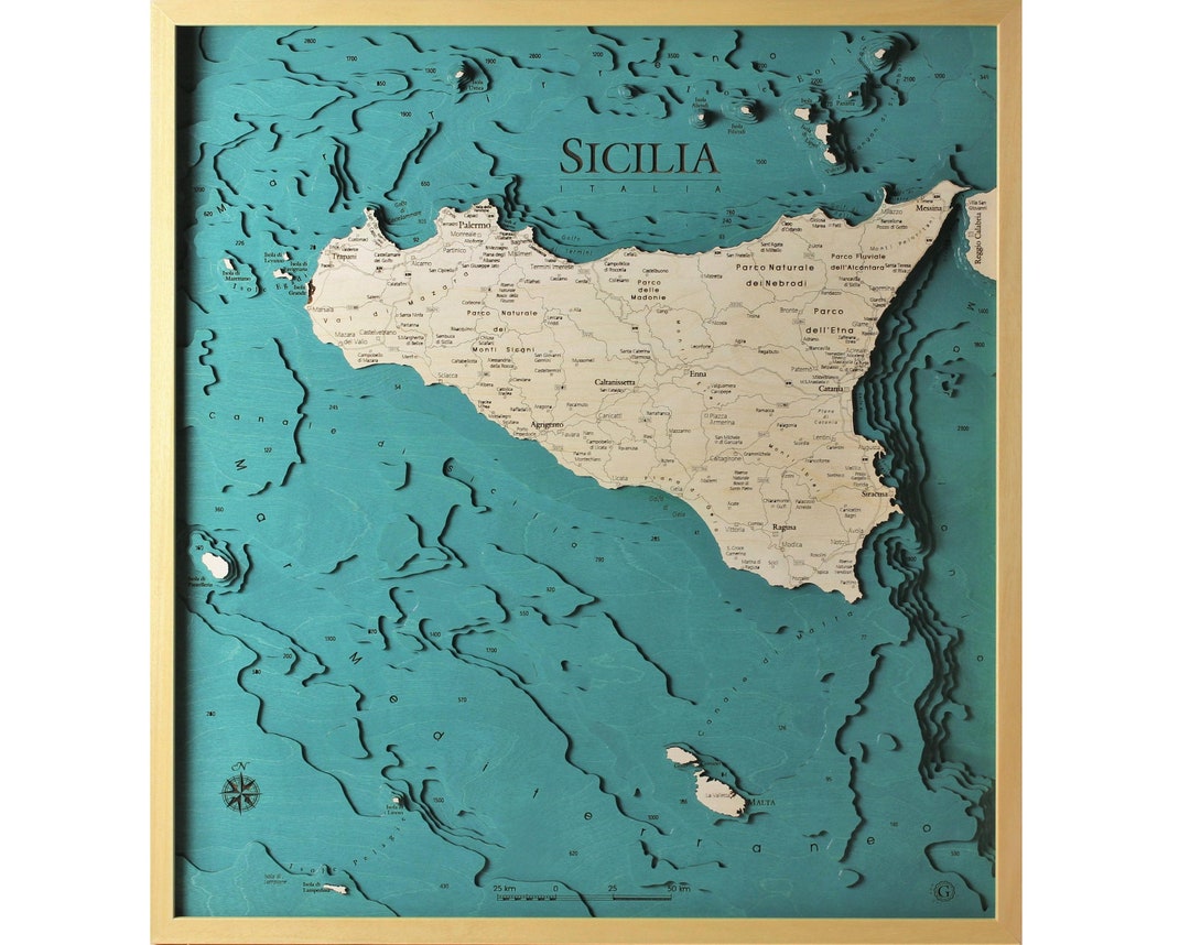 Sicily Complete Italy Sicily Map 3D | 67 X 73 Cm | 26 X 29 Inches ...