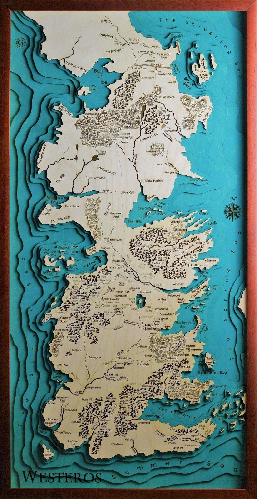 Westeros Game of Thrones Map 3D 46 X 88 Cm 18 X 35 Inch Wooden Map ...