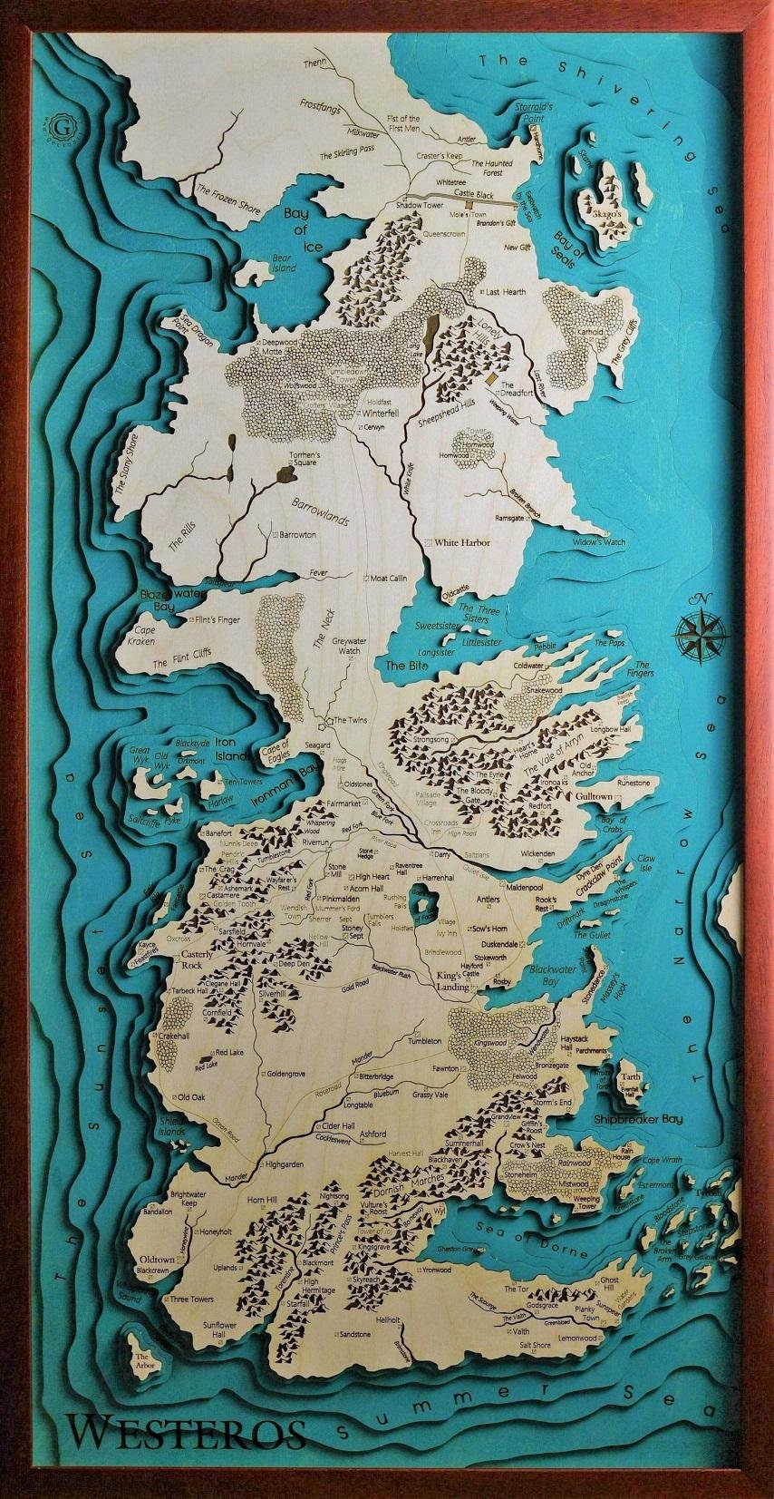 Westeros Game of Thrones Map 3D 46 X 88 Cm 18 X 35 Inch Wooden Map ...