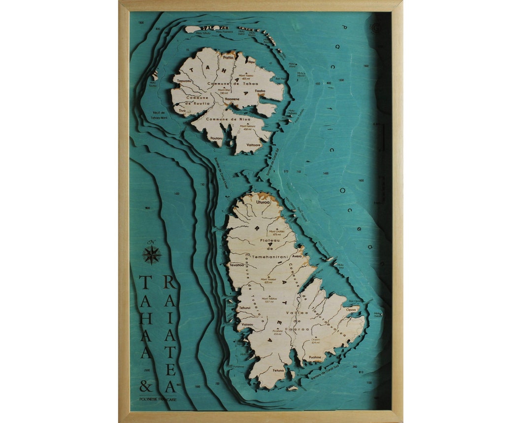 Tahaa Raiatea French Polynesia Map 3D | 46 X 68 Cm | 18 X 27 Inch ...