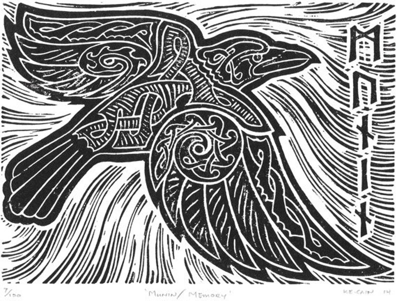 Munin / Memory, Norse Mythology Linocut - Etsy