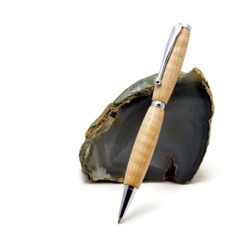 Curly Maple Slim Pen With Chrome Fittings Handcrafted Wood | Etsy