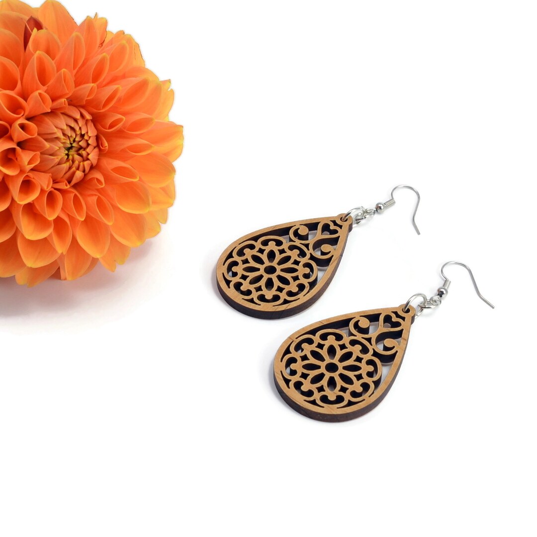 Mandala Inspired Wooden Earrings | Wood Earrings | Dangling Earrings ...
