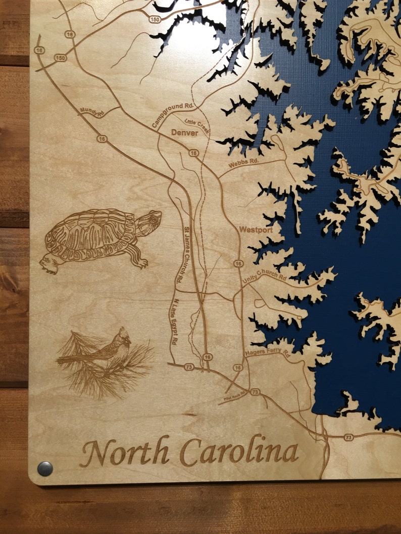 Lake Norman North Carolina Birch Wood Laser Engraved Map - Etsy