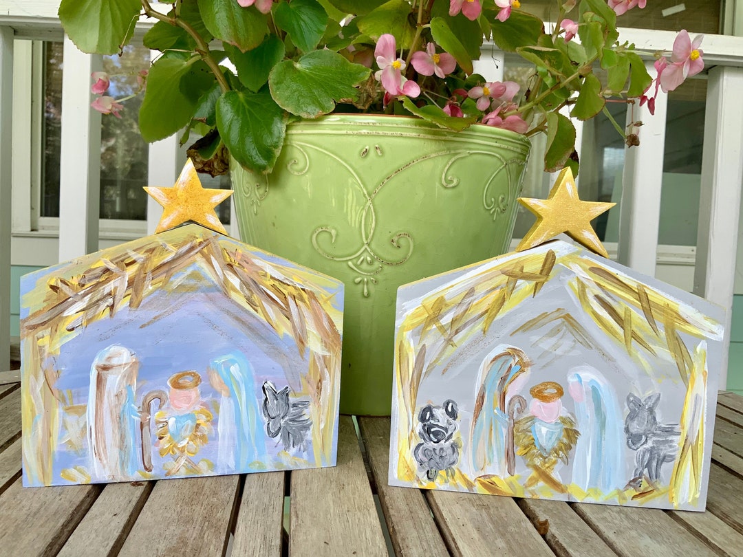 Hand Painted Nativity on Wood Cut Out. Great Christmas Gifts - Etsy