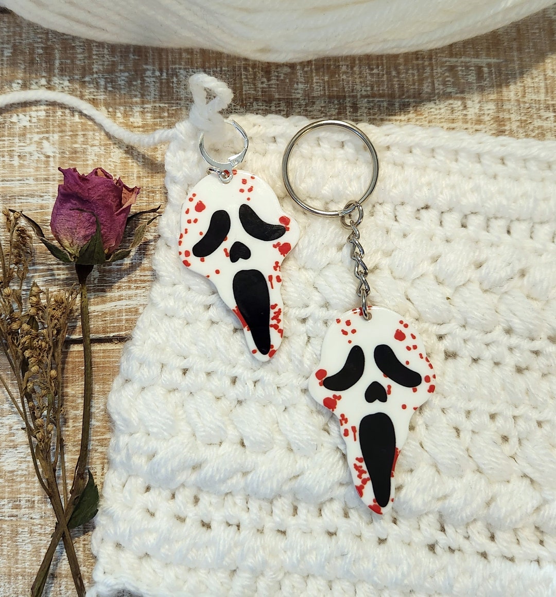 Bloody Ghostface Scream Crochet and Knit Stitch Markers or Keychain - Etsy
