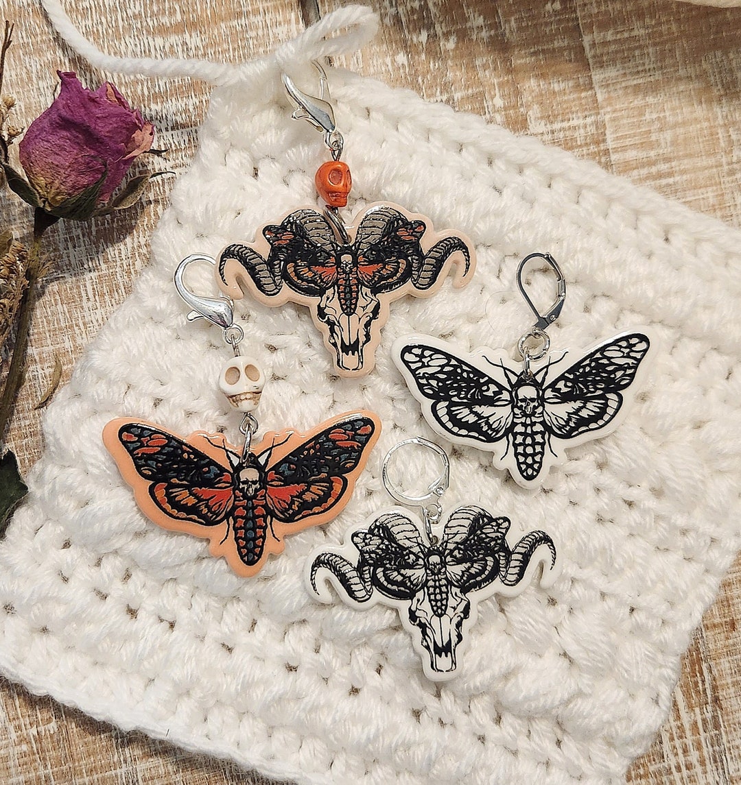 Crochet Knit Death's Head Moth Ram Skull Stitch Markers or Keychains - Etsy