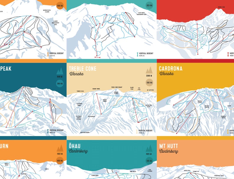 New Zealand Ski Field Trail Maps - Etsy