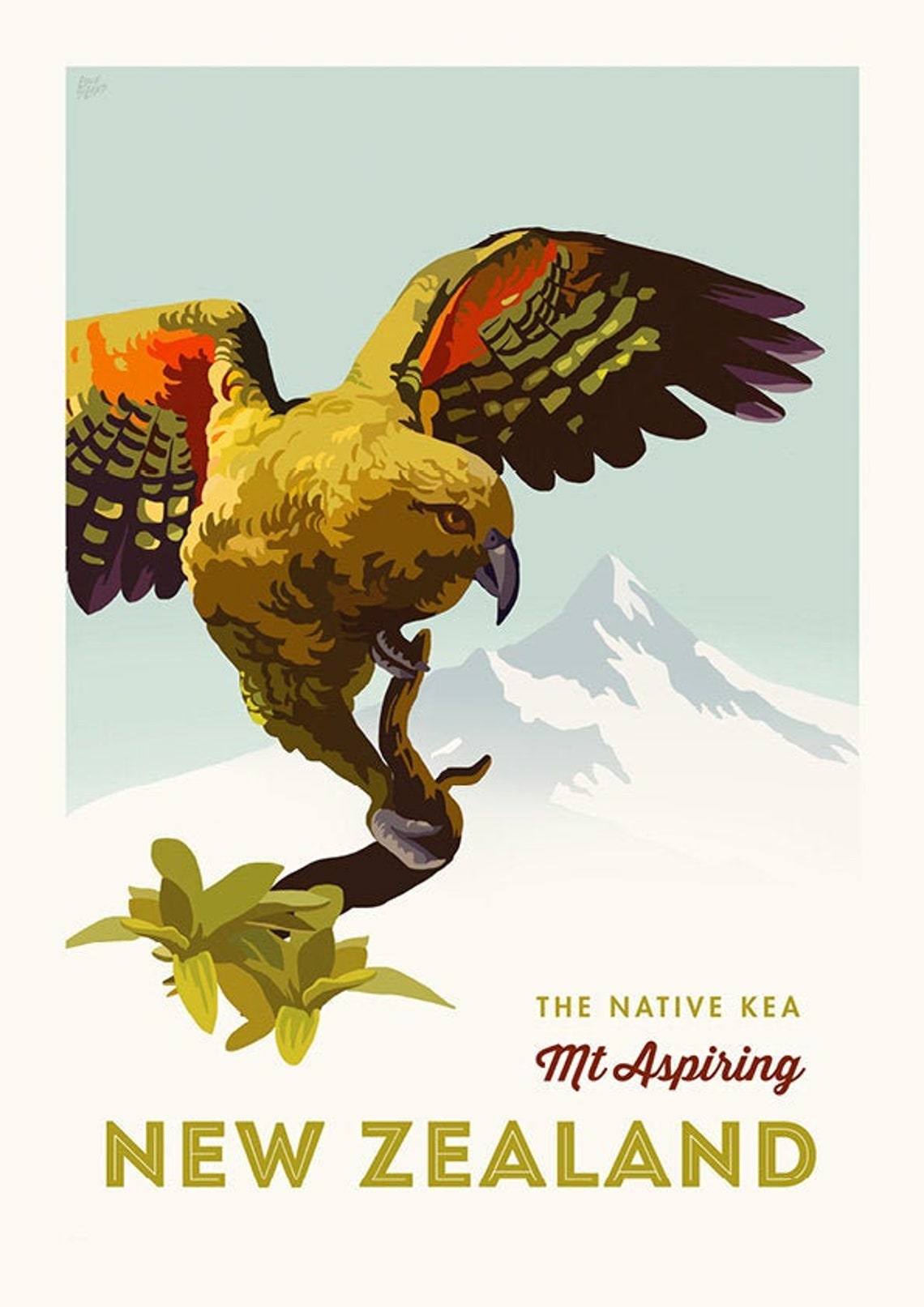 Vintage Style Travel Poster of Mt Aspiring - Etsy