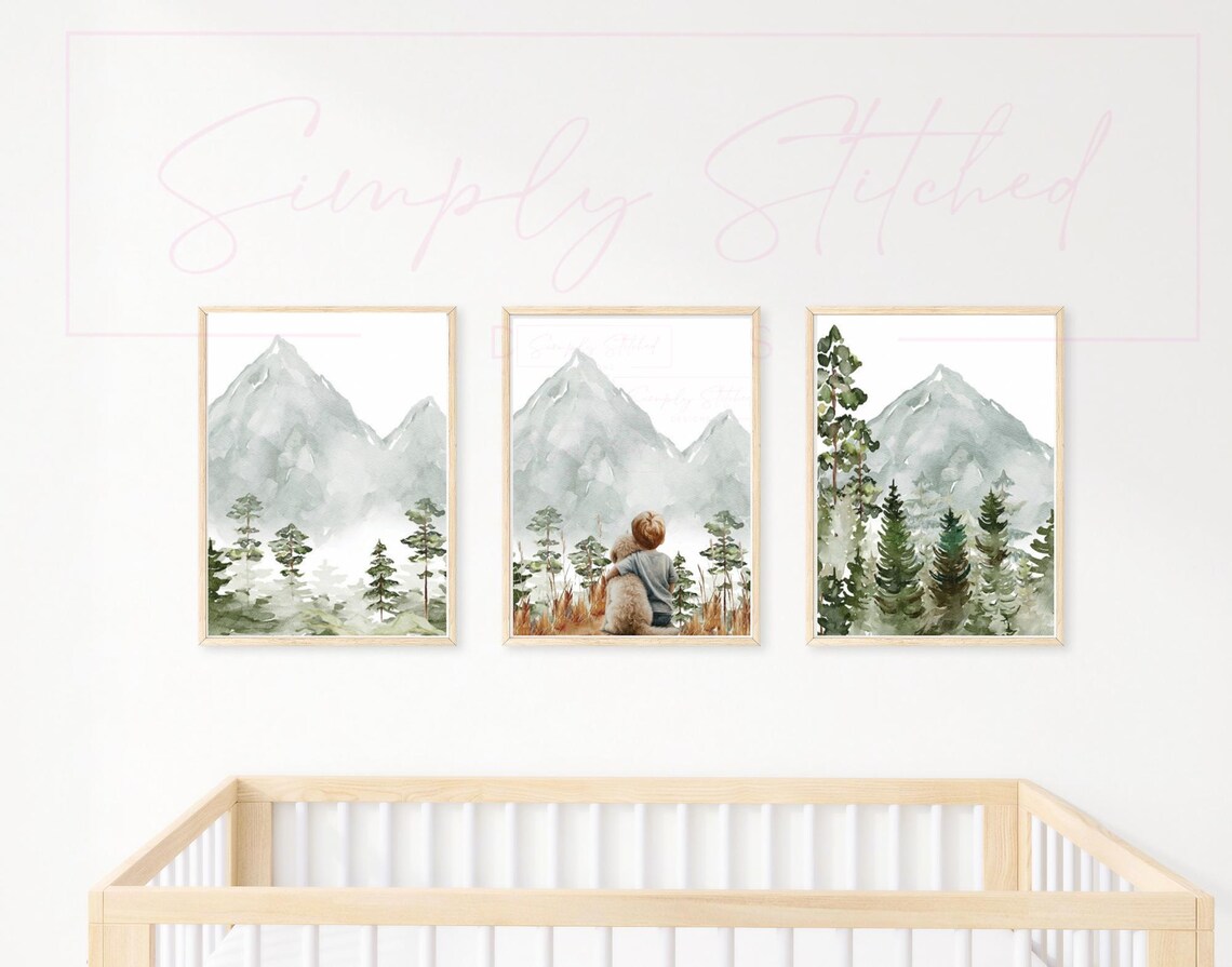 Customized Dog and Child Mountain Digital Print for Nursery, Customized ...