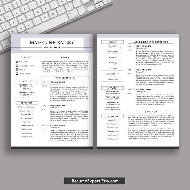 Creative CV Templates Word Professional Resume Templates | Etsy