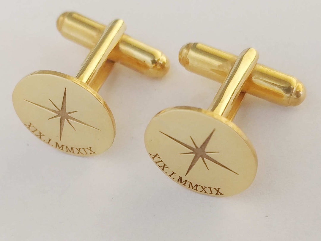 North Star Cufflinks, Custom Roman Numerals Cufflinks, Engraved Wedding ...