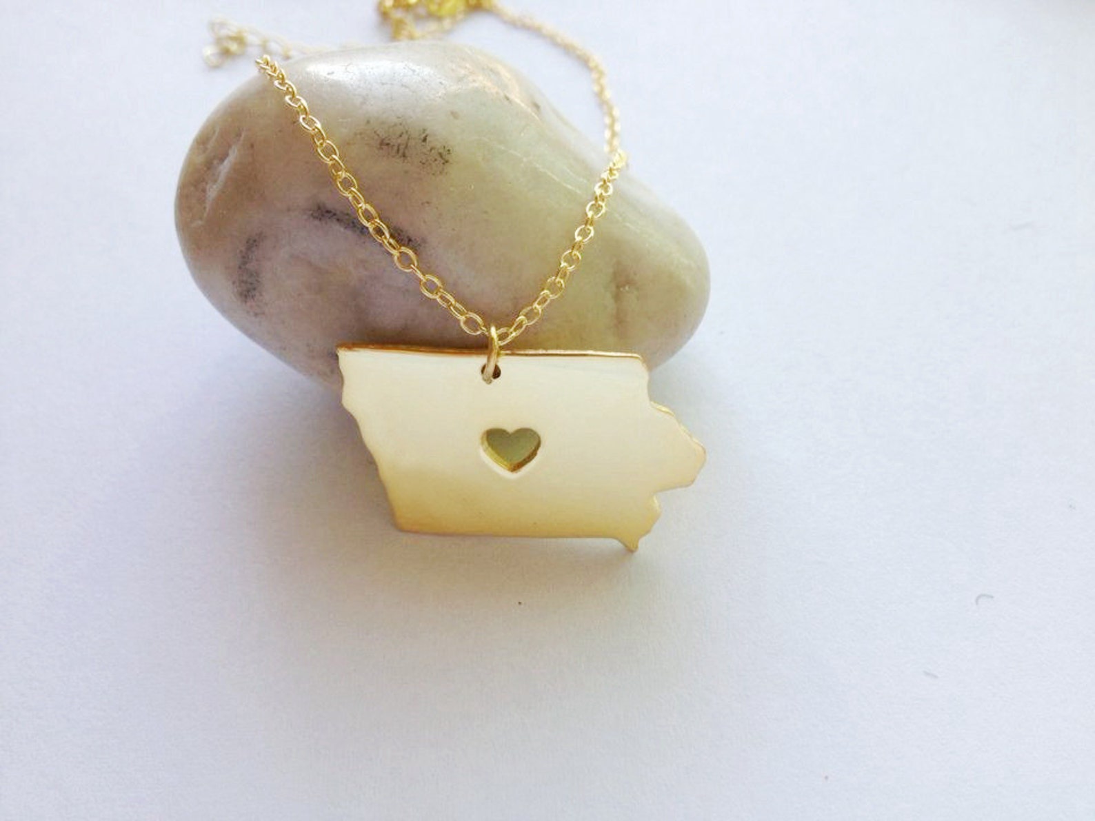 Iowa Charm Necklace White Gold Platedia State Shaped | Etsy