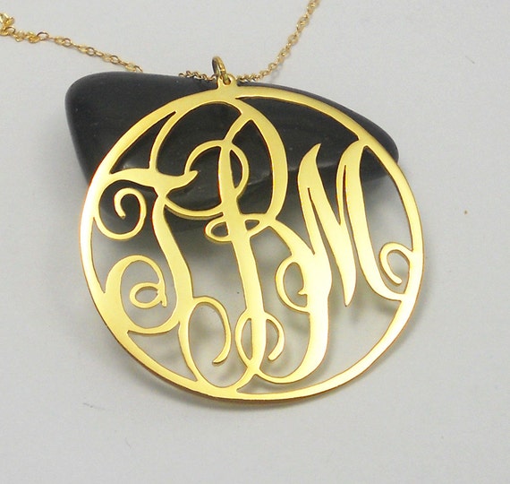 1.5 Inch Monogram Necklace Gold Circle Initial Necklace initial Monogram Necklace Personalized Script Necklace circle Initial Necklace Etsy