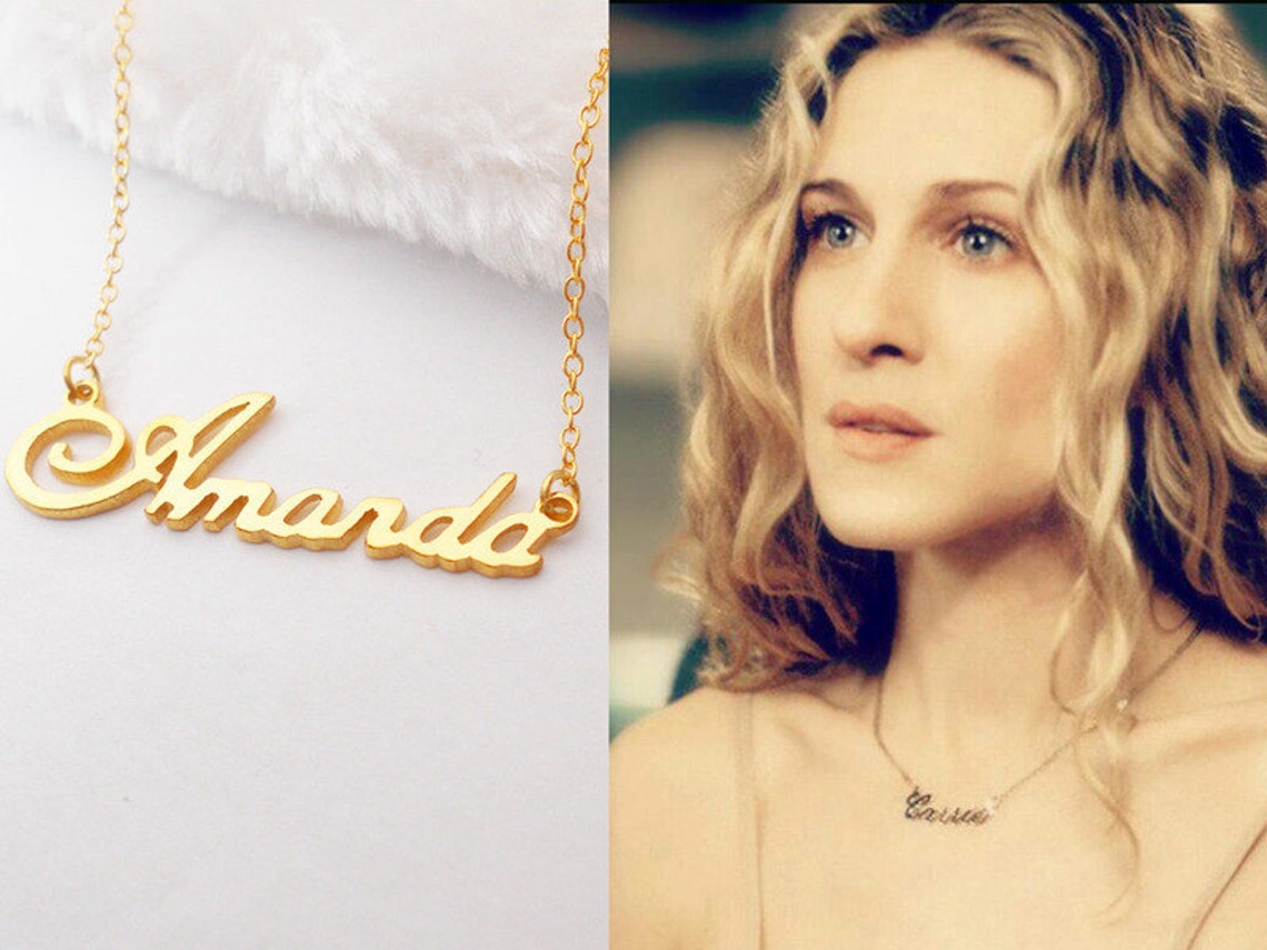 Gold Name Necklacepersonalized Carrie Bradshaw Necklacesex Etsy