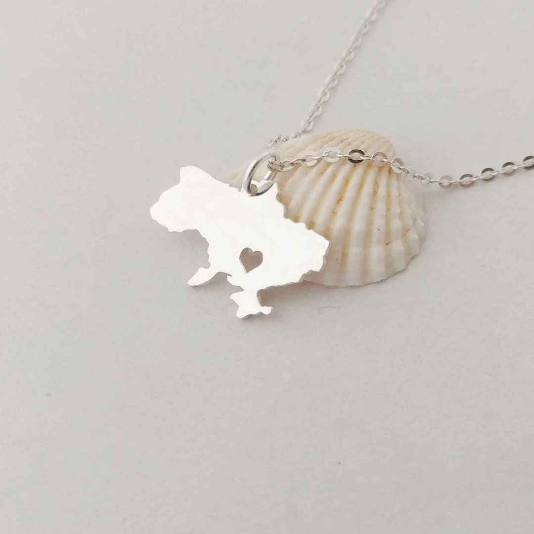 Silver Ukraine Necklace, Ukraine Shaped Jewelry, Ukraine Outline ...