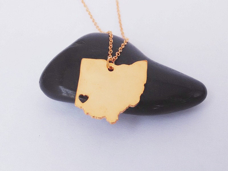 Ohio Charm State Necklace Rose Gold Ohio State NecklaceOH | Etsy
