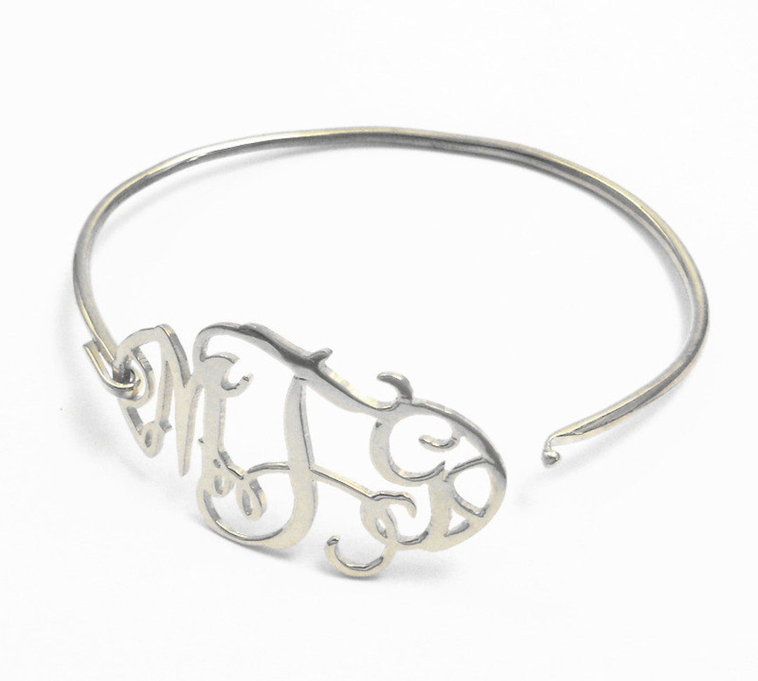 Monogram Bangle Bracelet,white Gold Nameplate Bangle,personalized 3 Initial Bangle,monogram ...
