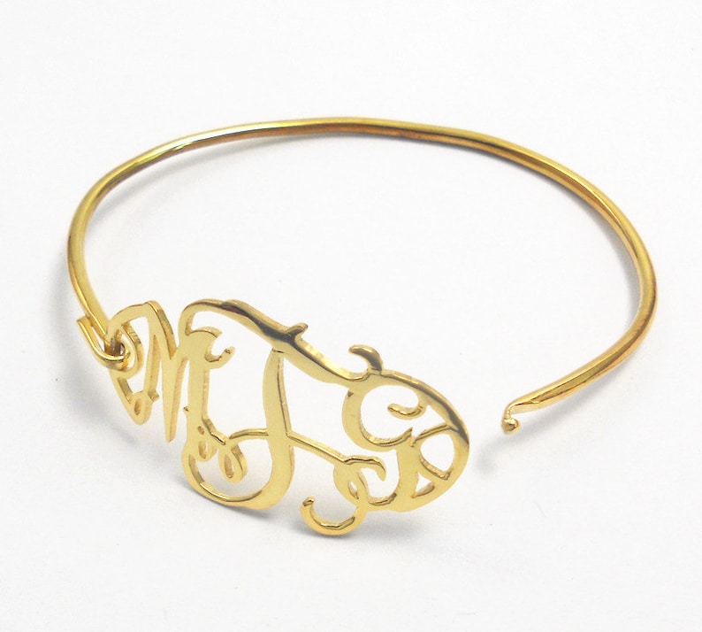 Monogram Bangle Braceletwhite Gold Nameplate | Etsy