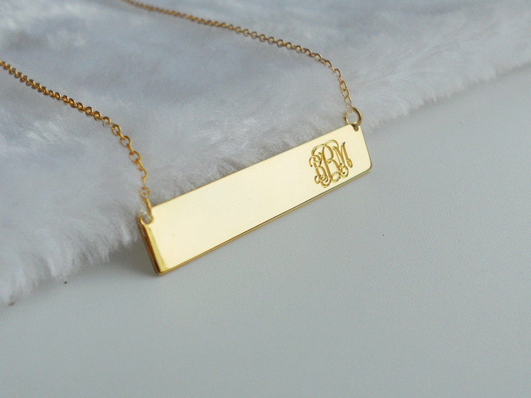 Gold Monogram Bar Necklace,initial Bar Necklace,gold Name Bar Necklace ...