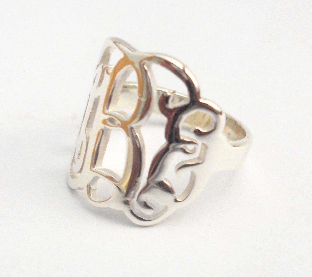 Sterling Silver Monogram Ring,monogram Initial Ring,personalized 3 ...