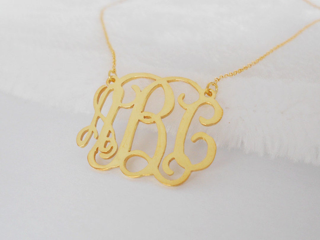 Gold Celebrity Monogram Pendant Necklace,gold Monogram Necklace 1.5 ...