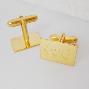 Personalized Rectangular Wedding Cufflinks, Gold Rectangle Cufflinks ...
