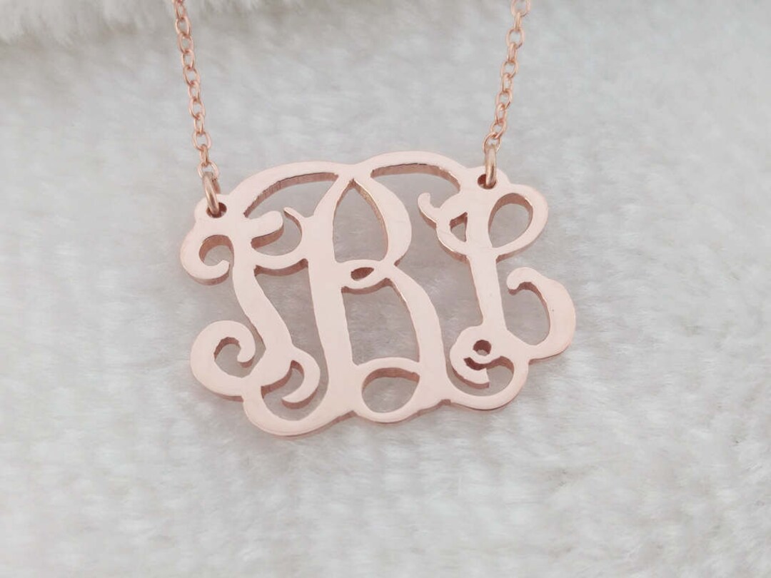 Monogram Initial Necklace 1.25",rose Gold Monogram Necklace ...
