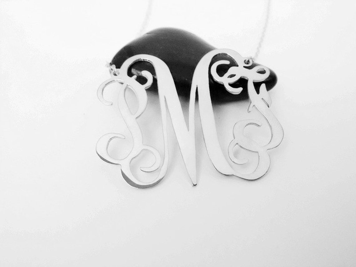 Bridesmaid Gift Large Monogram Initials Necklace ,1.75 Inch Monogram ...