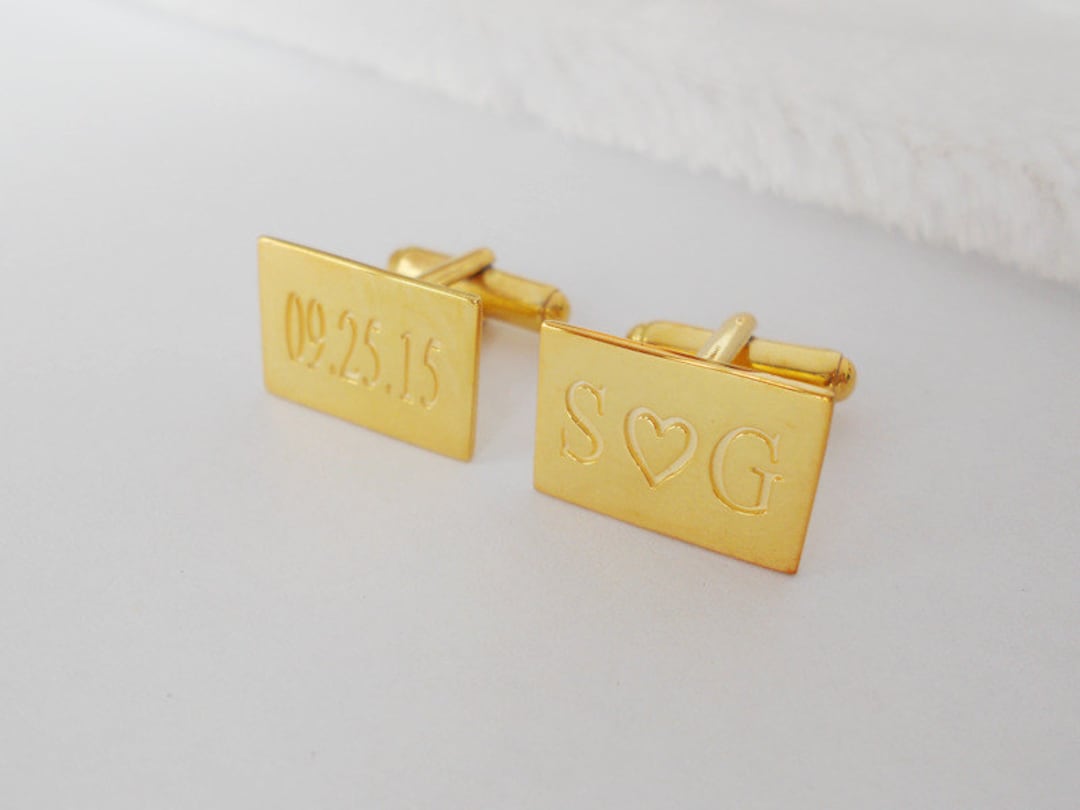 Personalized Rectangular Wedding Cufflinks, Gold Rectangle Cufflinks ...