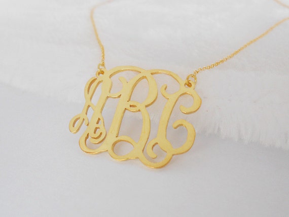 Medium 10K Gold Script Monogram Necklace, 60% OFF