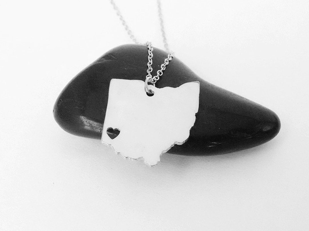 Silver Ohio State Necklace,ohio Charm State Necklace, OH State Pendant ...