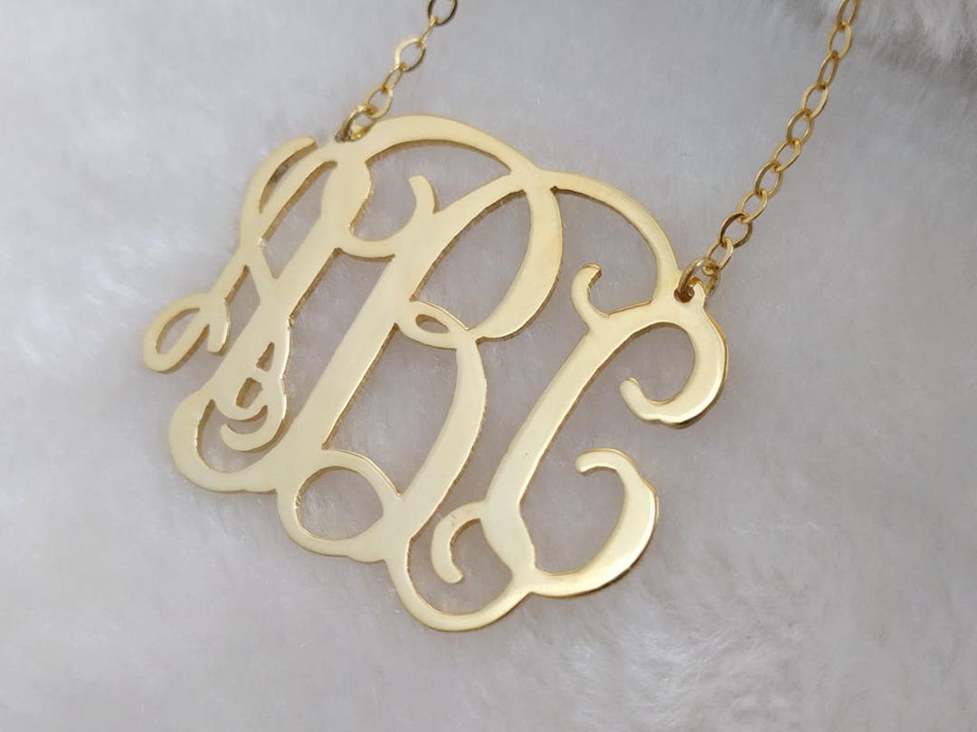 Gold Monogram Necklace 1 Inch, Custom Initial Necklace,initial Monogram ...