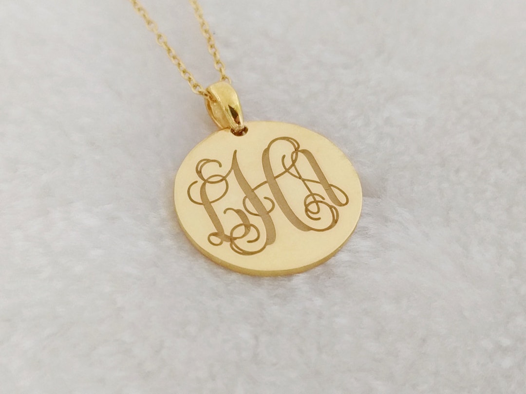 Gold Monogram Circle Disc Necklace,monogram Initials Necklace,gold Disk ...