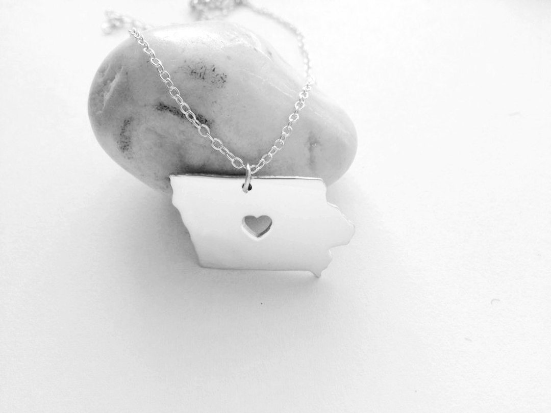 Iowa Charm Necklace White Gold Plated,ia State Shaped Necklace,iowa ...