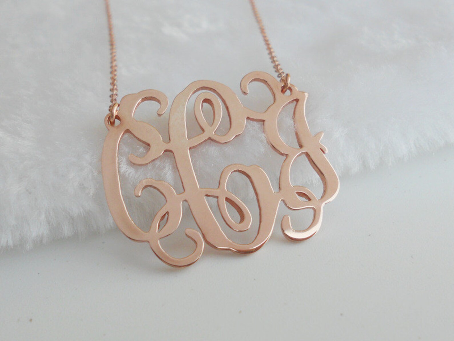 Monogram Initial Necklace 1.25Rose Gold Monogram | Etsy